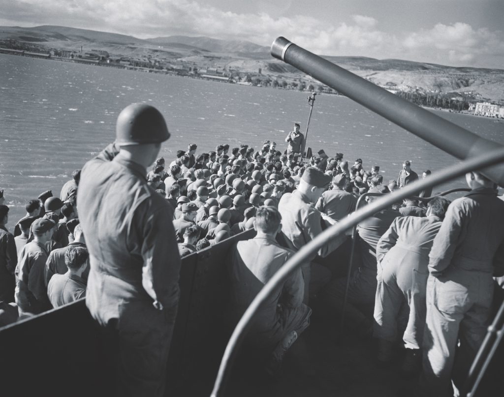 Rangers gather on the deck of HMS Princess Emma to hear Darby brief ...