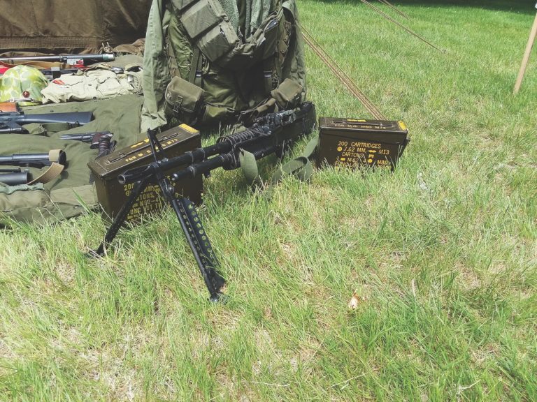 An M60 7.62 mm squad machine gun nicknamed “the Pig” because of its ...