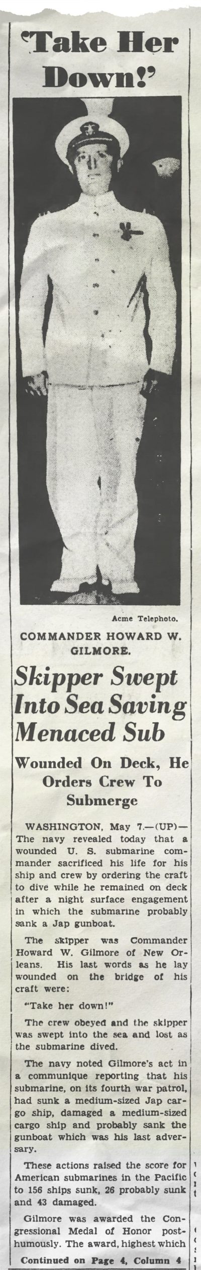 howard-gilmore-death-notice-WW2-April2022 | HistoryNet