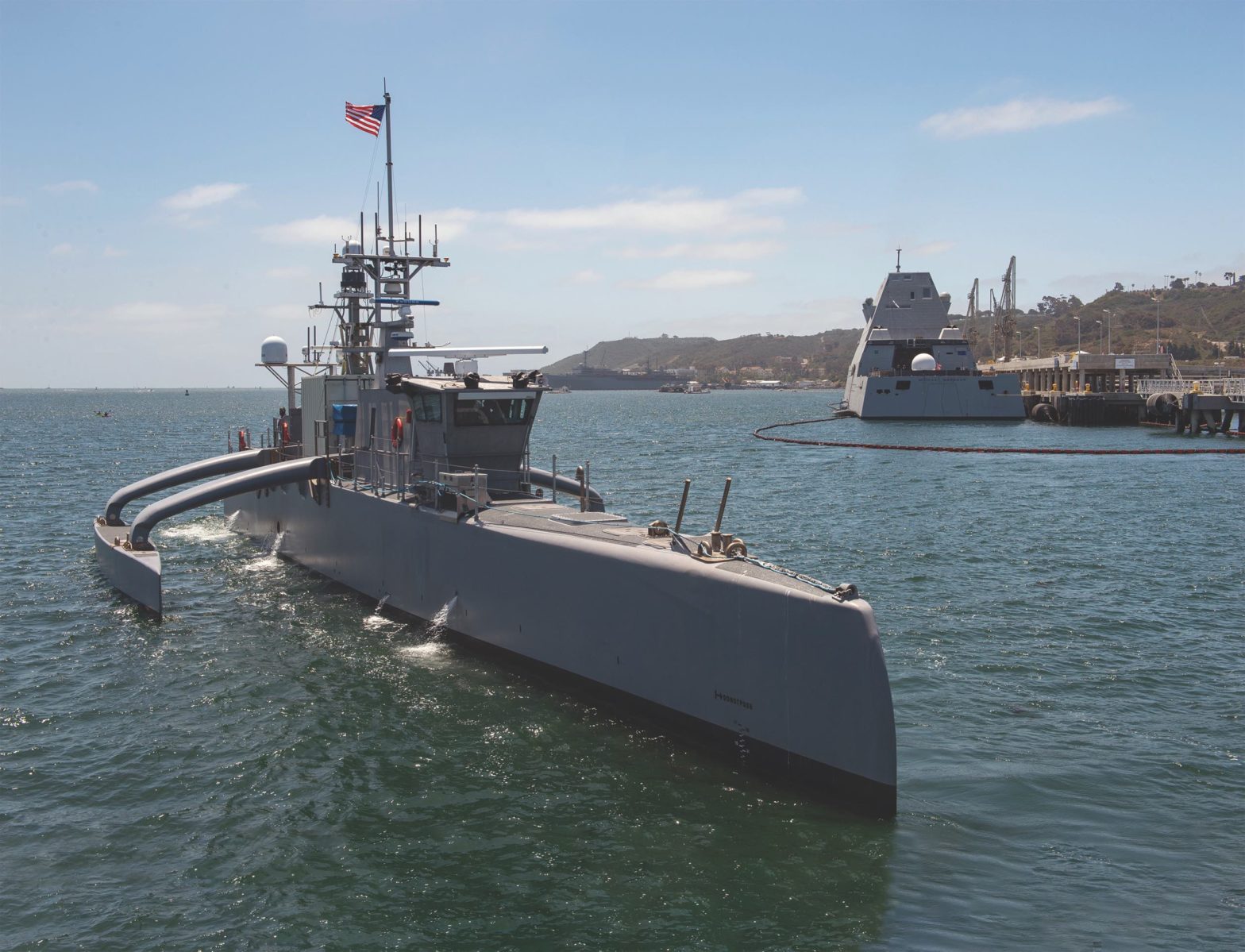 Sea Hunter medium displacement unmanned surface vessel launch during ...