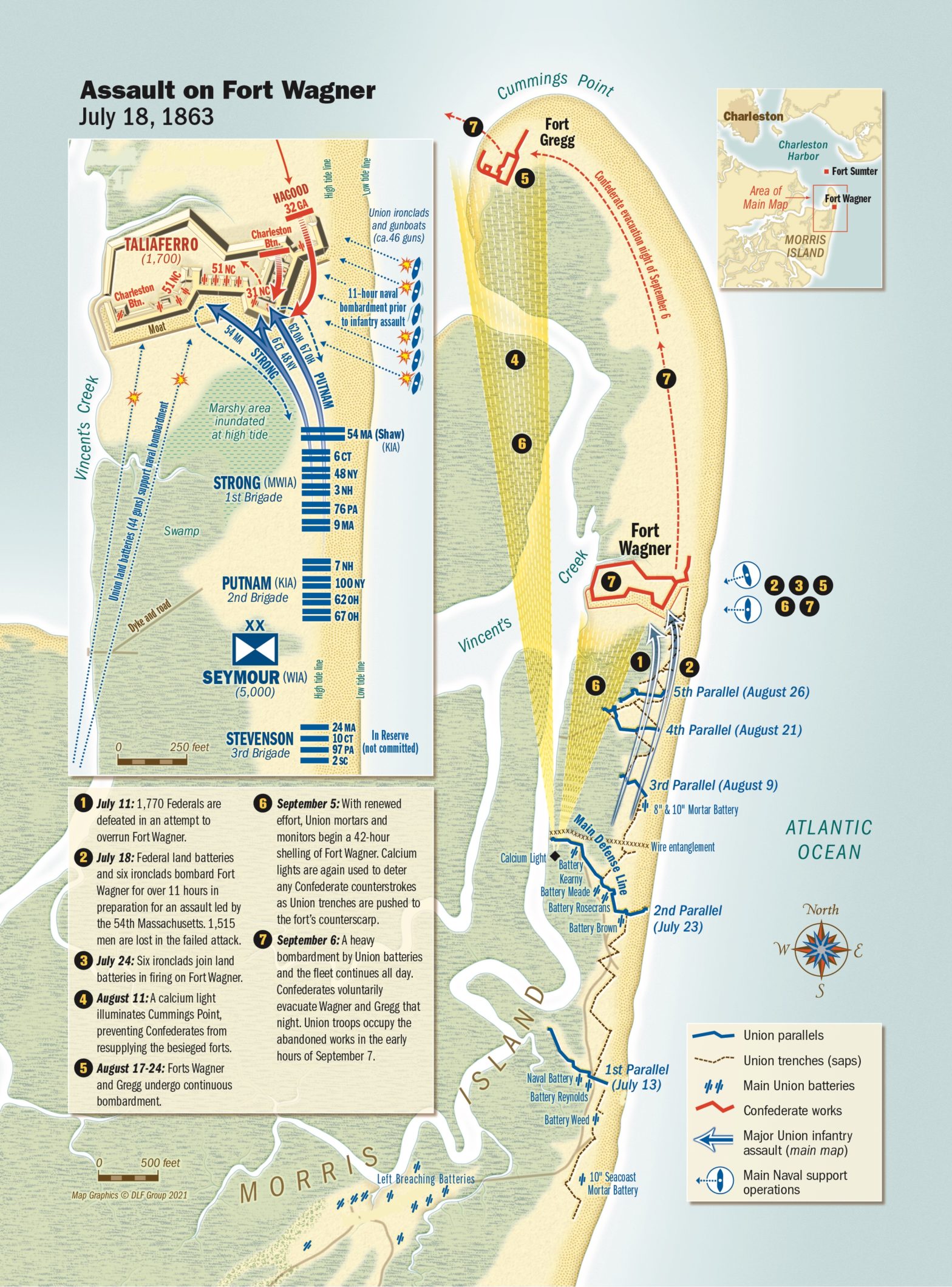 Assault on Fort Wagner Map | HistoryNet